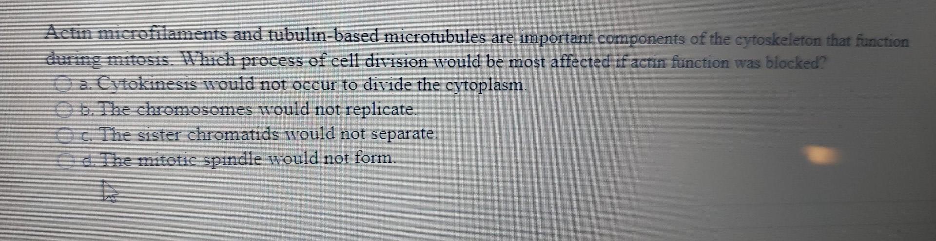 Solved Actin microfilaments and tubulin-based microtubules | Chegg.com
