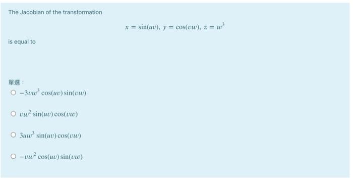 Solved The Jacobian of the transformation x = sin(ud), y = | Chegg.com