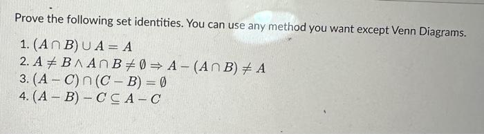Solved Prove the following set identities. You can use any | Chegg.com