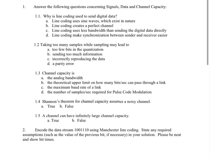 Solved 1. Answer the following questions concerning Signals, | Chegg.com