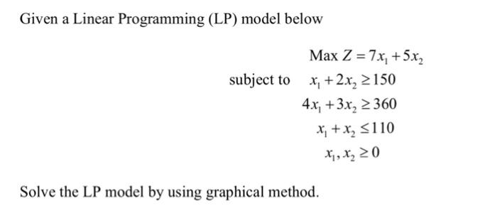 Solved Given a Linear Programming (LP) model below Max Z = | Chegg.com