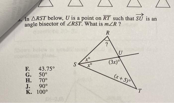 Solved In RST below, U is a point on RT such that SU is an | Chegg.com
