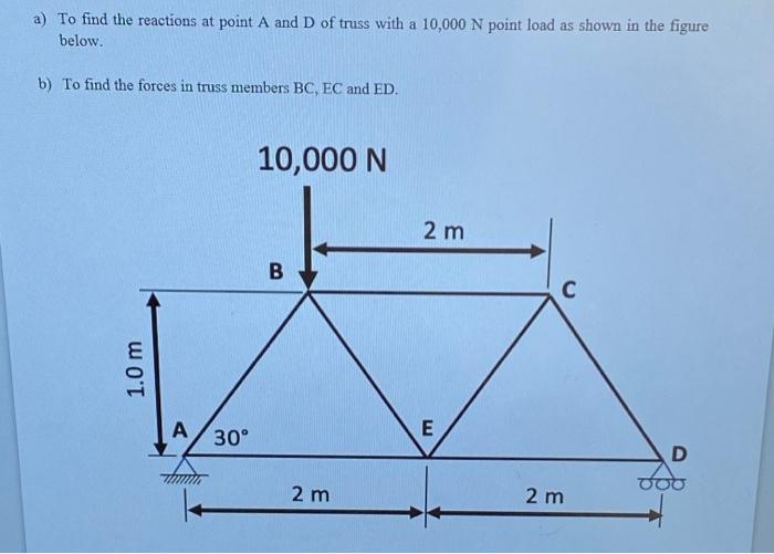 Solved a) To find the reactions at point A and D of truss | Chegg.com