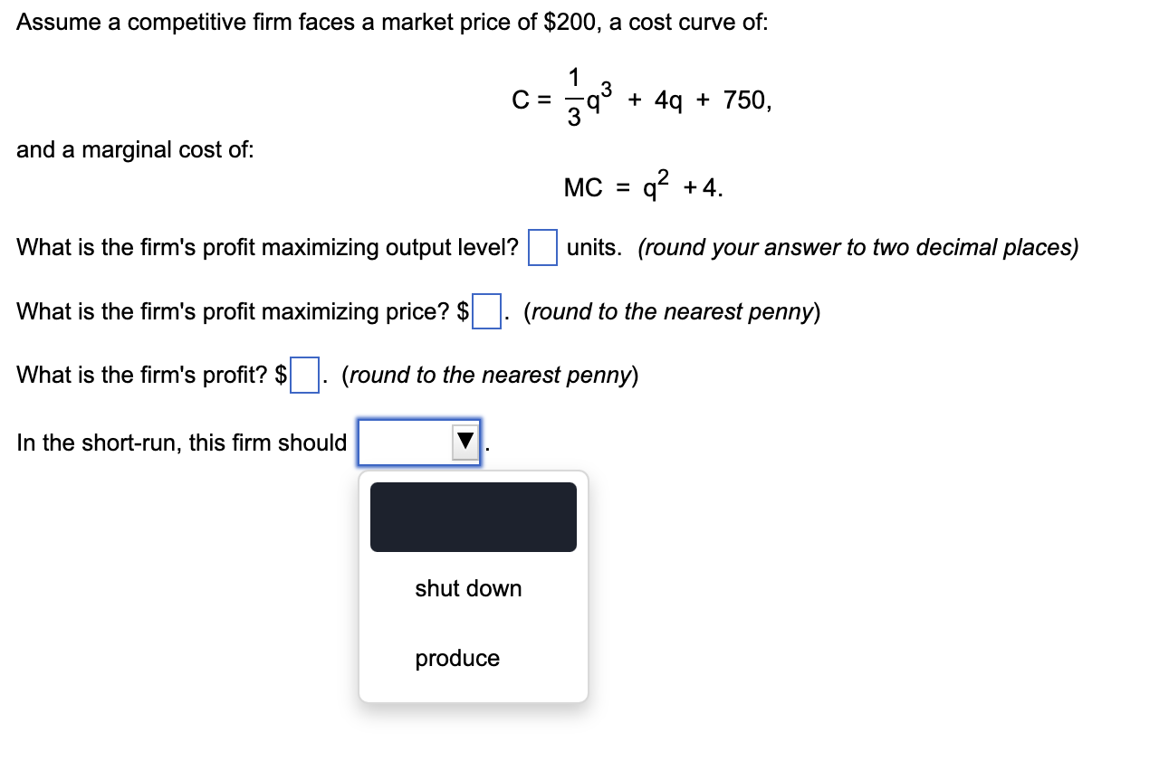 Solved Assume a competitive firm faces a market price of | Chegg.com