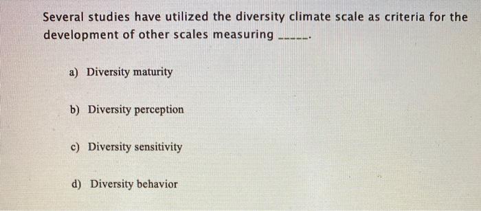 Solved Several studies have utilized the diversity climate | Chegg.com