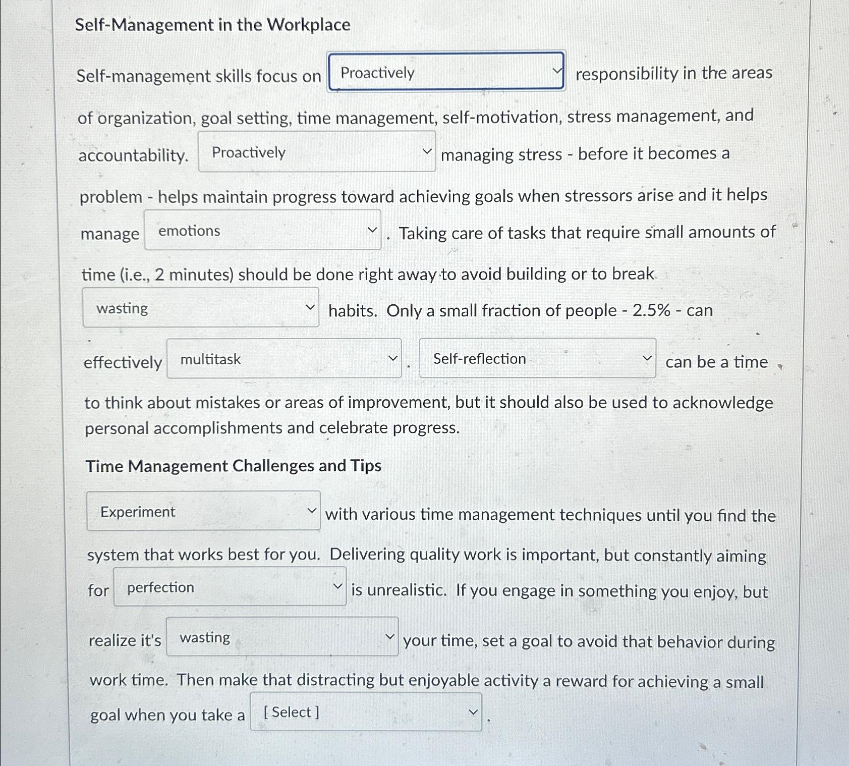 Solved Self-Management in the WorkplaceSelf-management | Chegg.com