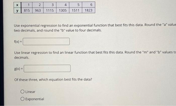 Solved Use exponential regression to find an exponential | Chegg.com