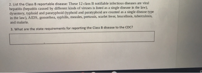 Solved 2. List the Class B reportable disease: These 12 | Chegg.com