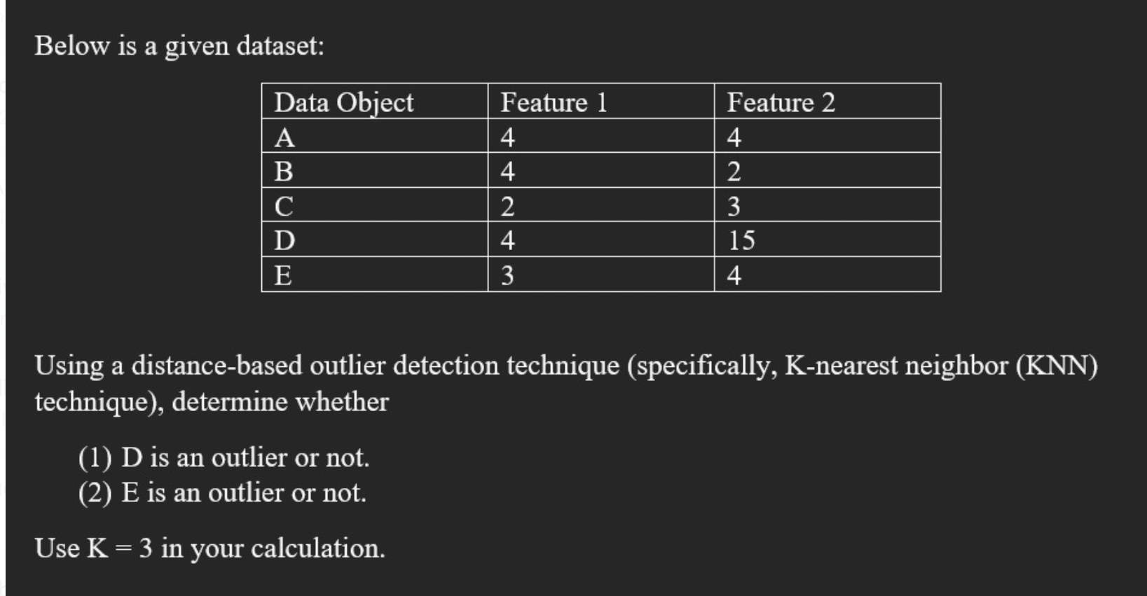 Solved Below Is A Given Dataset Using A Distance Based