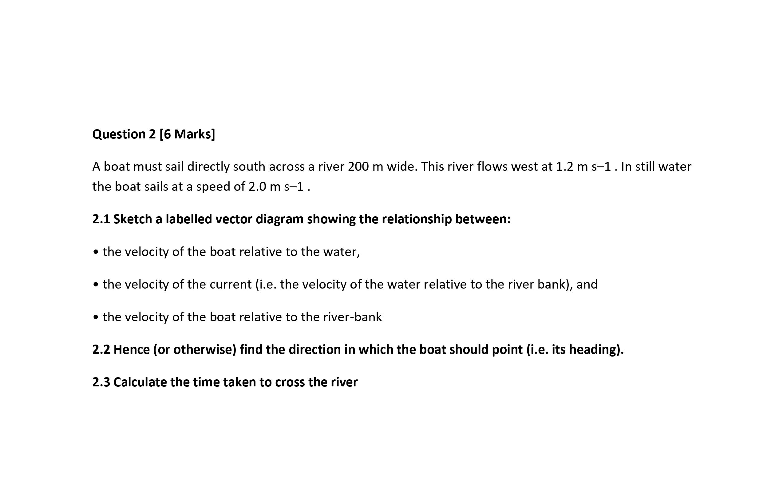 Solved Question 2 [6 ﻿Marks]A boat must sail directly south | Chegg.com