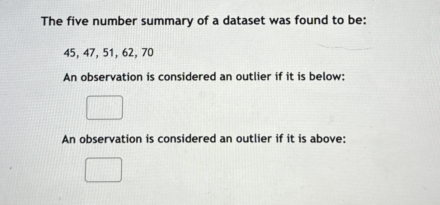 Solved The five number summary of a dataset was found to | Chegg.com