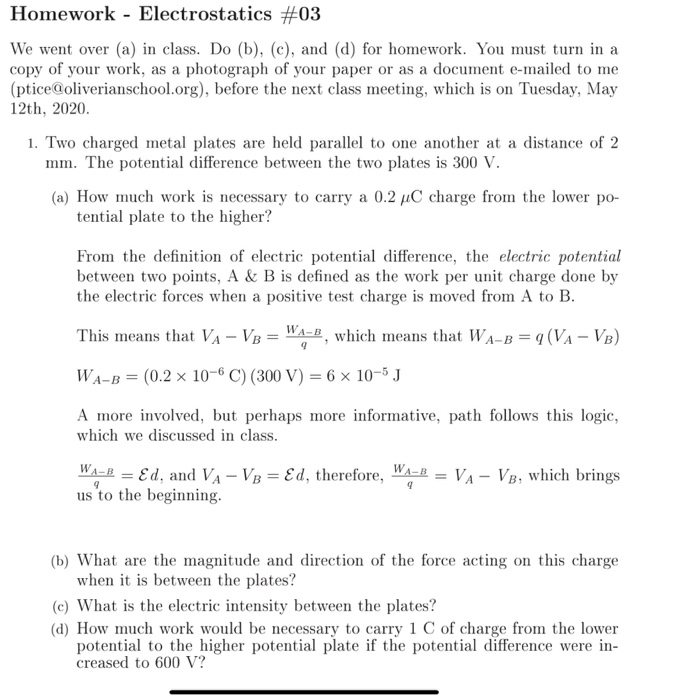 Solved Homework - Electrostatics #03 We went over (a) in | Chegg.com