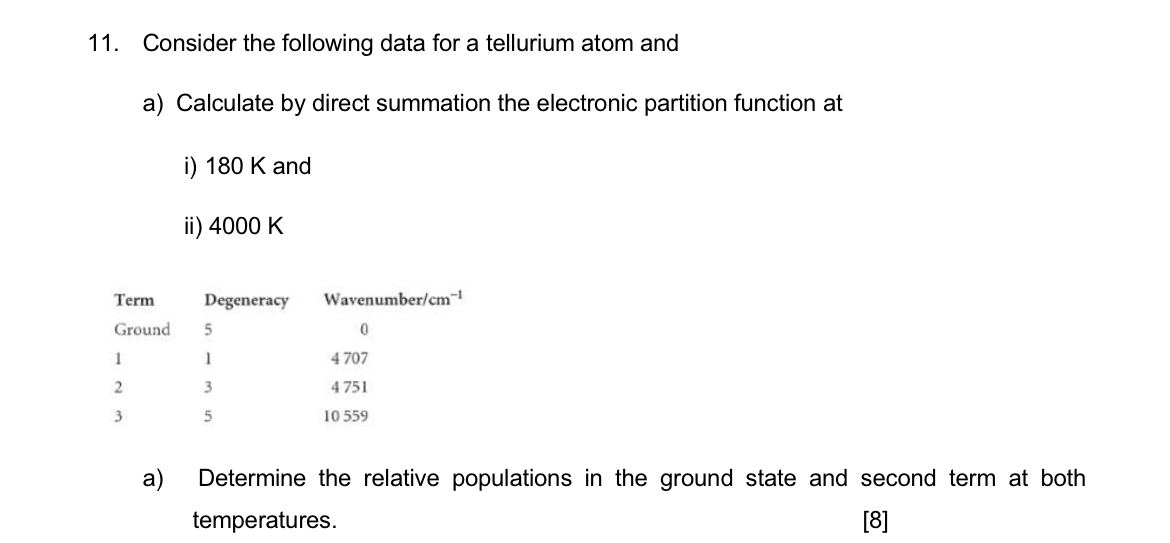 Solved Consider the following data for a tellurium atom | Chegg.com