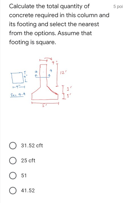 Solved 5 poi Calculate the total quantity of concrete | Chegg.com