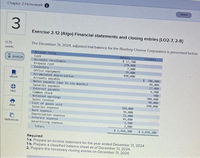 Solved Exercise 2-12 (Algo) Financial statements and closing | Chegg.com