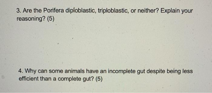 Solved 3. Are the Porifera diploblastic, triploblastic, or | Chegg.com
