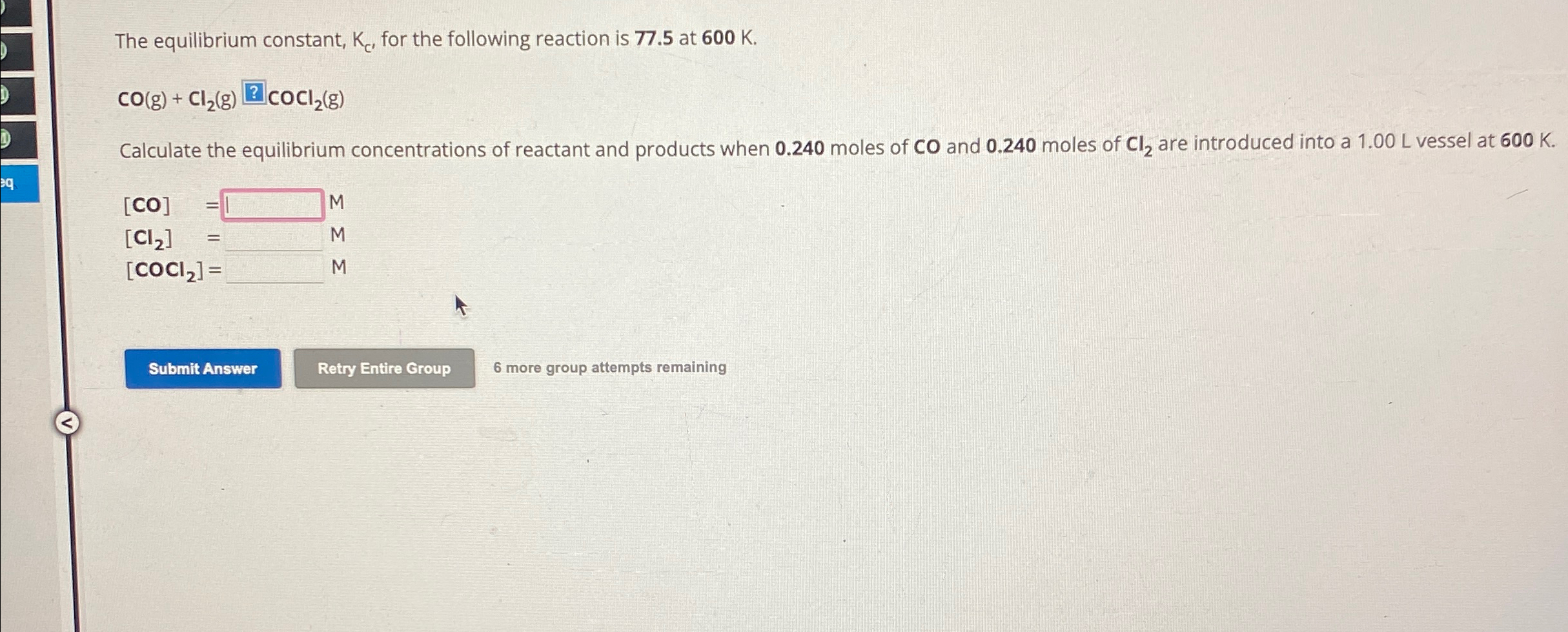Solved The equilibrium constant, Kc, ﻿for the following | Chegg.com