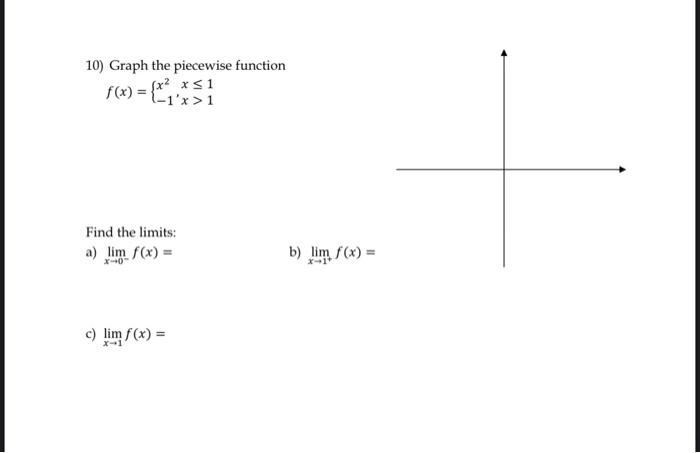 Solved 10) Graph the piecewise function f(x)={x2−1x≤1x>1 | Chegg.com