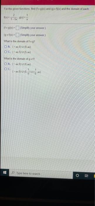 Solved 10=7252.962 For the given functions, find (fog)(x) | Chegg.com