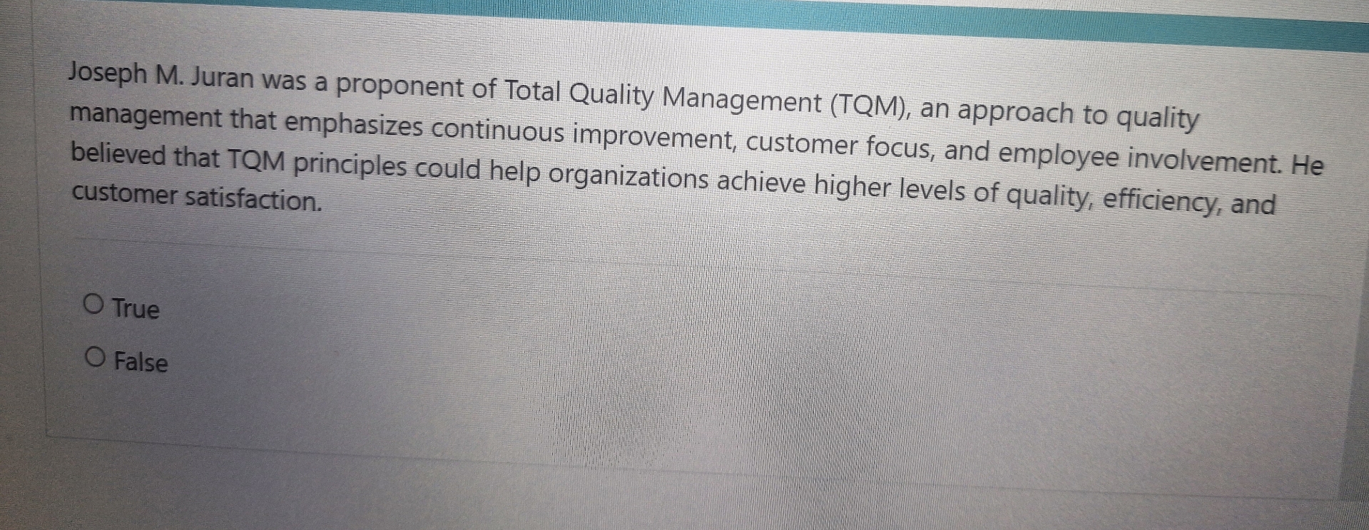 Solved Joseph M. ﻿Juran was a proponent of Total Quality | Chegg.com