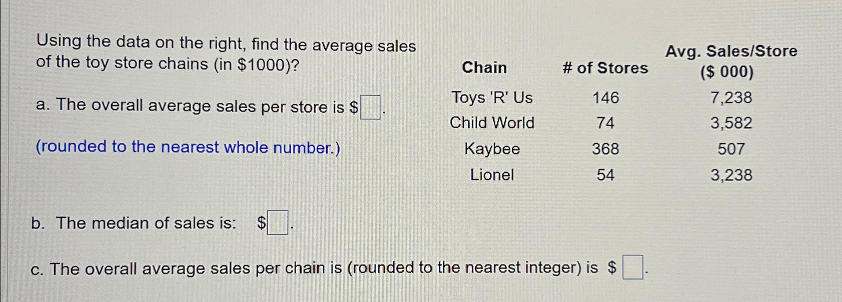 Solved Using the data on the right, find the average sales | Chegg.com