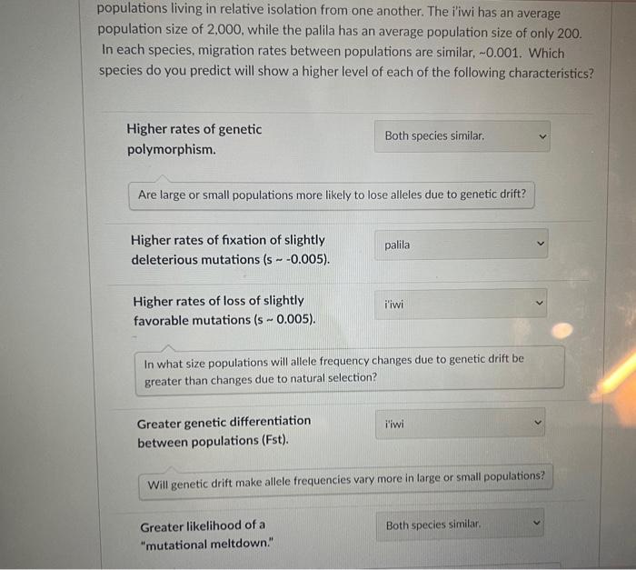 Solved populations living in relative isolation from one | Chegg.com