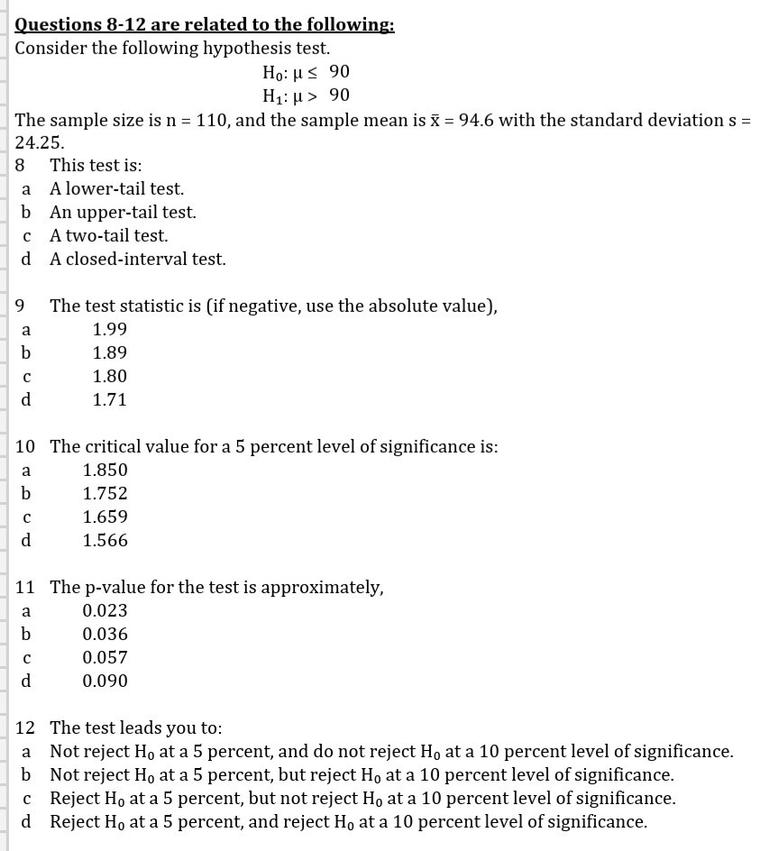 Solved Questions 8-12 are related to the following: Consider | Chegg.com