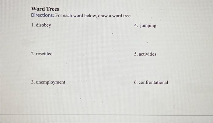 Word Trees Directions: For each word below, draw a | Chegg.com