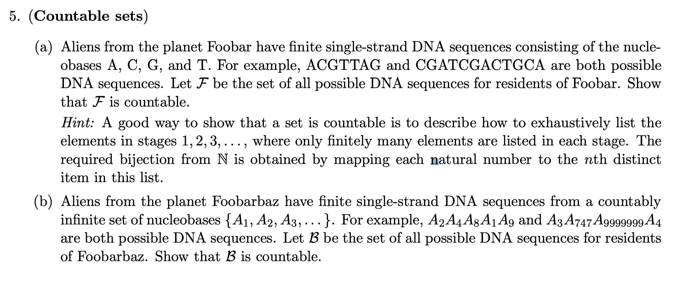 Solved (Countable sets)(a) ﻿Aliens from the planet Foobar | Chegg.com