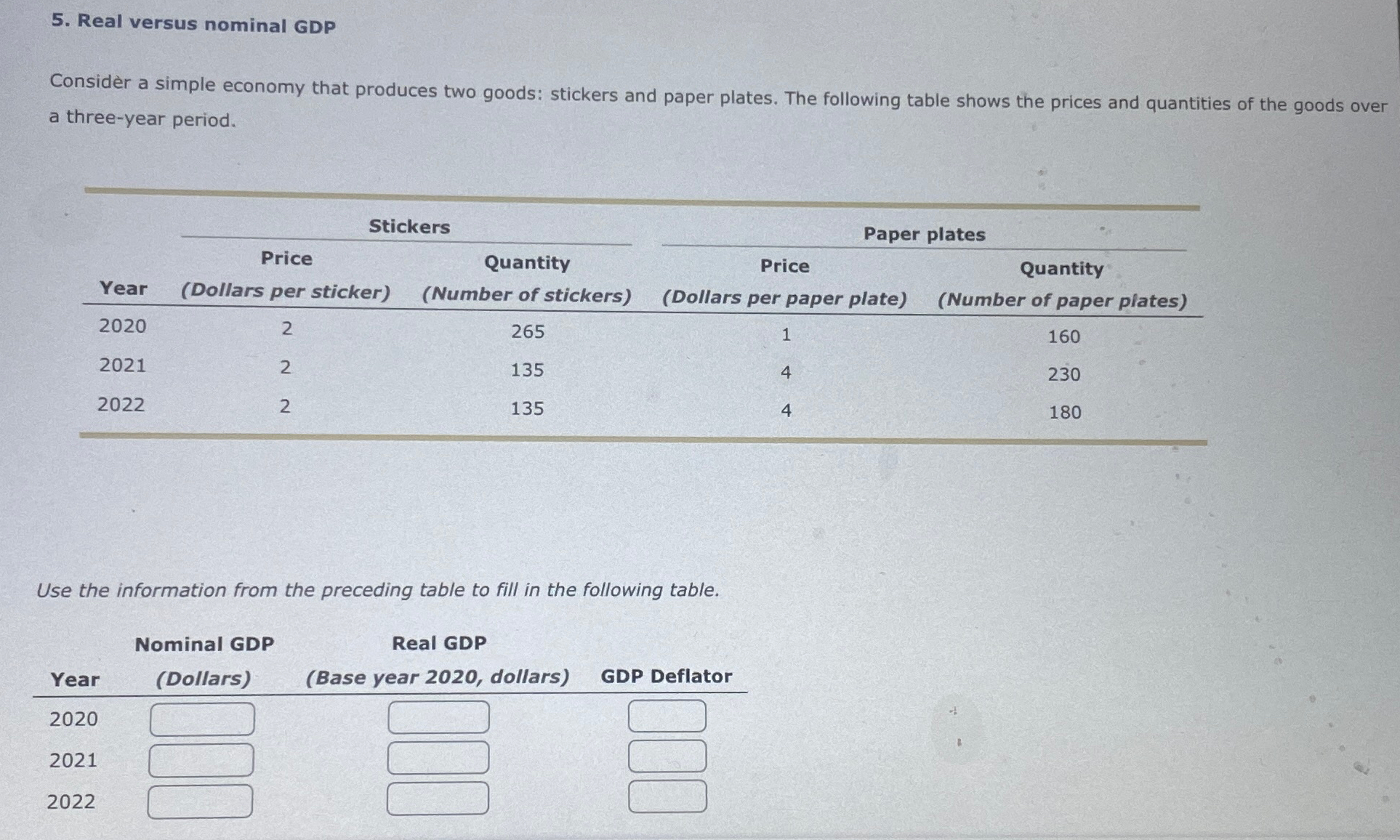 Real versus nominal GDPConsider a simple economy that | Chegg.com