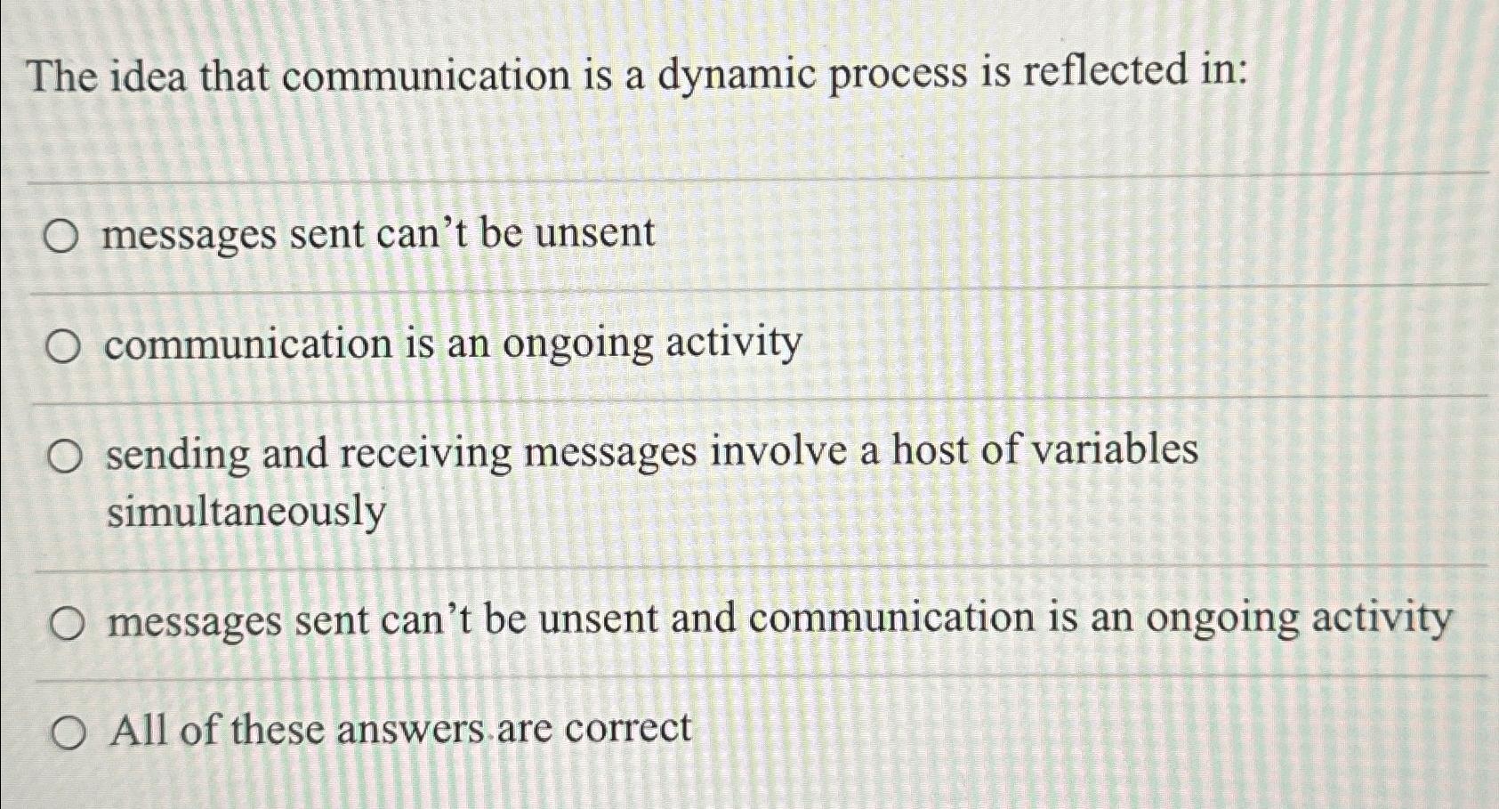 Solved The idea that communication is a dynamic process is | Chegg.com