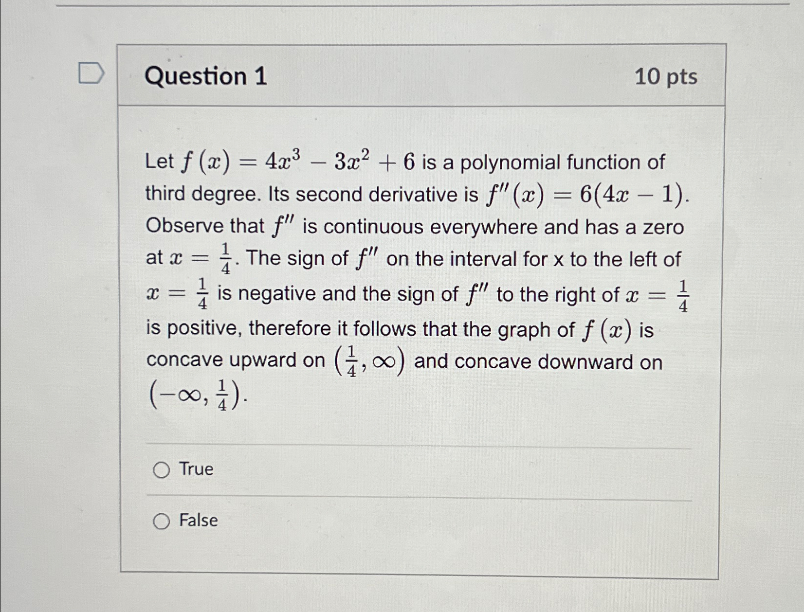 Solved Question 110 ﻿ptsLet f(x)=4x3-3x2+6 ﻿is a polynomial | Chegg.com