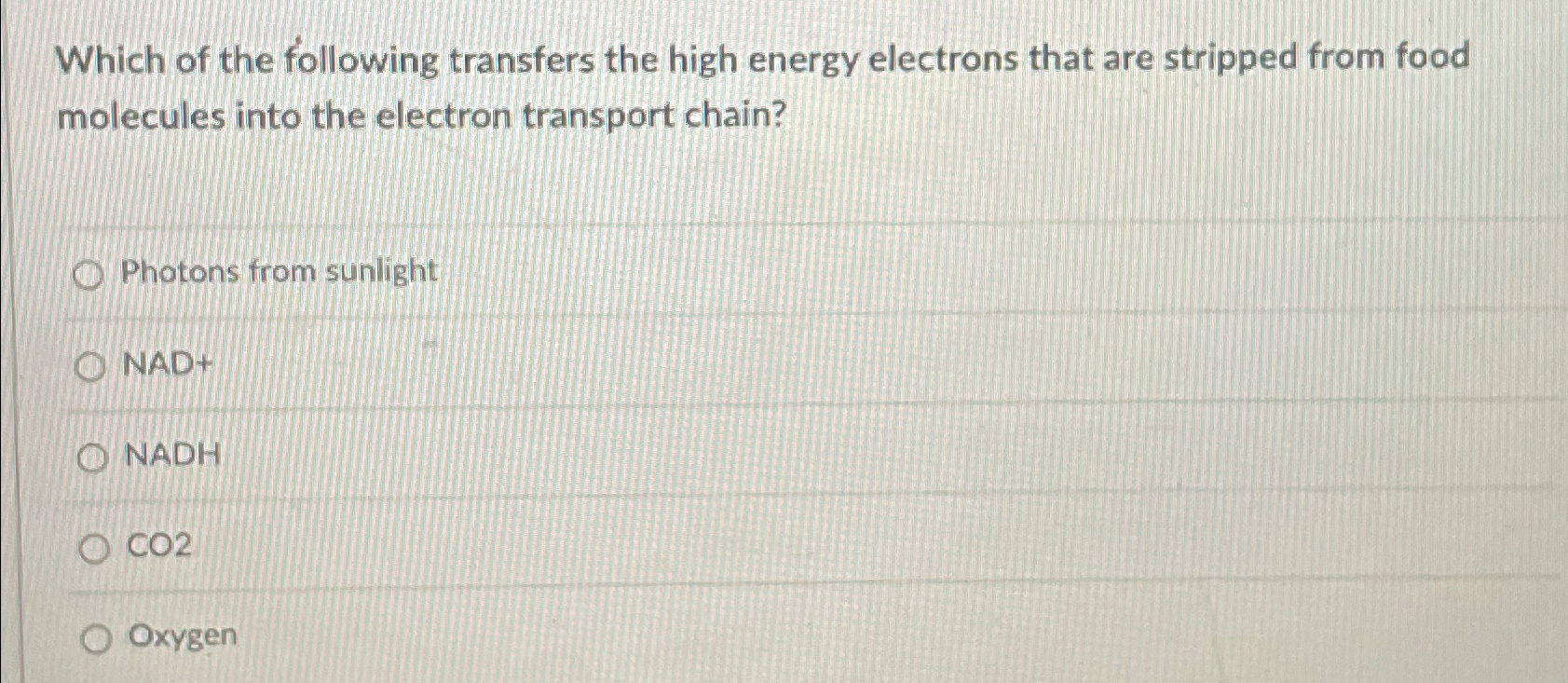 Solved Which of the following transfers the high energy | Chegg.com