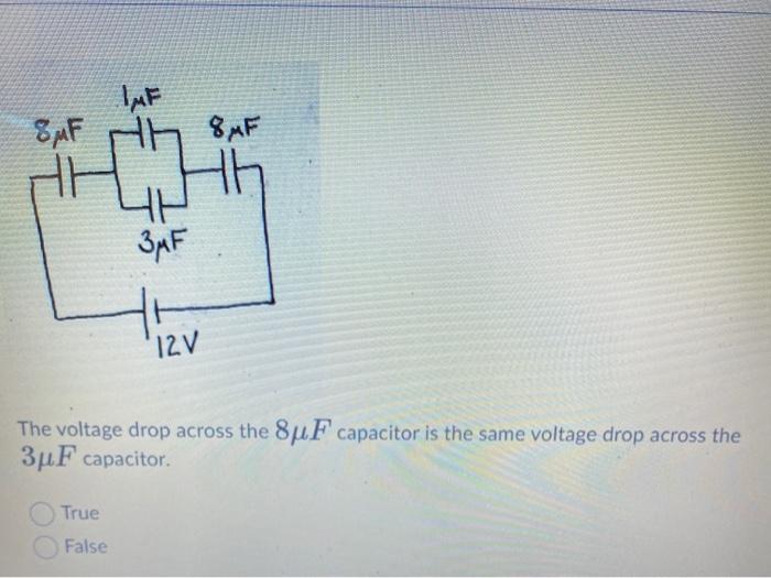 Solved IMF SMF 8MF 3 MF 12V The voltage drop across the 8uF | Chegg.com