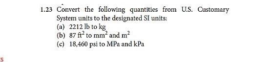 Solved 1.23 Convert the following quantities from U.S. | Chegg.com
