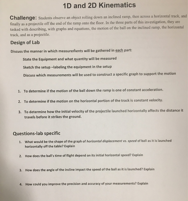 Solved 1D and 2D Kinematics Challenge: Students observe an | Chegg.com