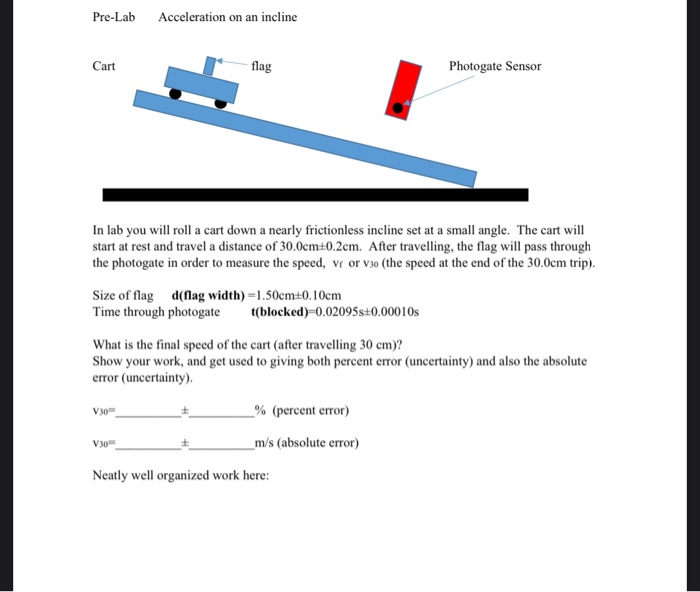 Pre-Lab Acceleration on an incline Cart flag | Chegg.com