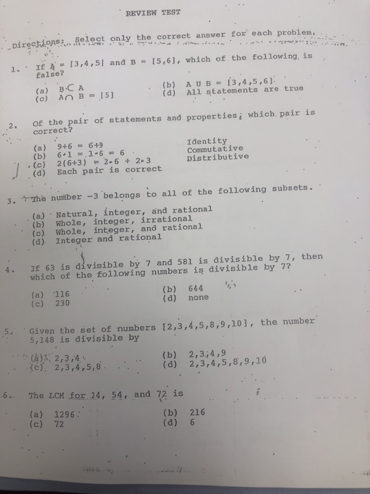 Solved REVIEW TEST Directions: Select only the correct | Chegg.com