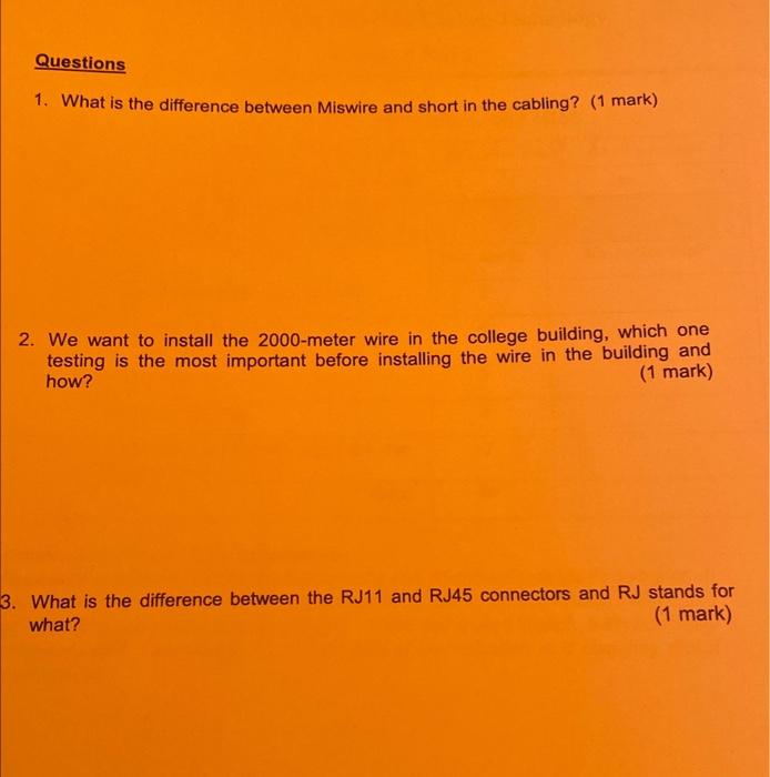 Solved Questions 1. What is the difference between Miswire | Chegg.com