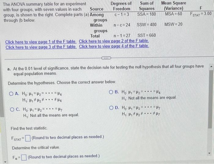 Solved a. At the 0.01 level of significance, state the | Chegg.com