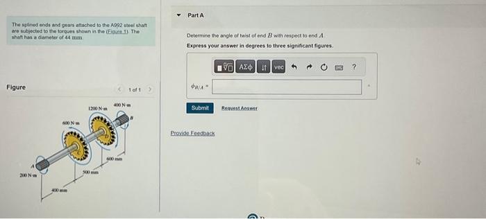 Solved The splined ends and gears attached to the A992 steel | Chegg.com