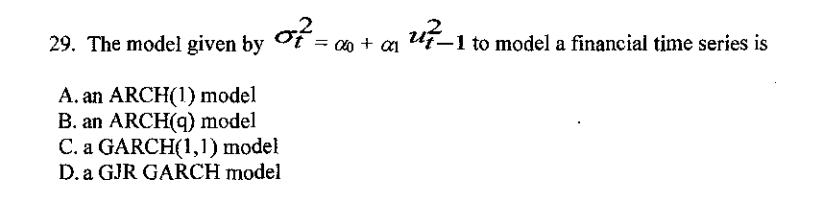 Solved The model given by σt2=α0+α1ut-12 ﻿to model a | Chegg.com