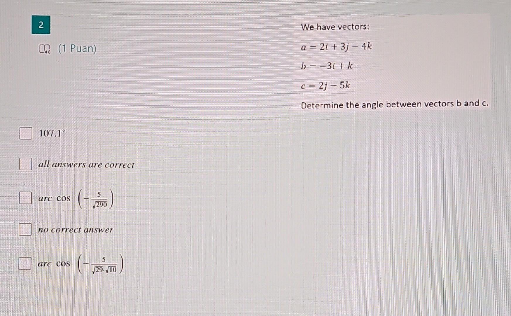 Solved 2 We have vectors: [T] (1 Puan) | Chegg.com