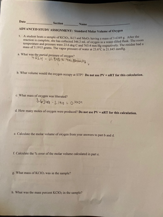 Solved Date Section Name ADVANCED STUDY ASSIGNMENT: Standard | Chegg.com