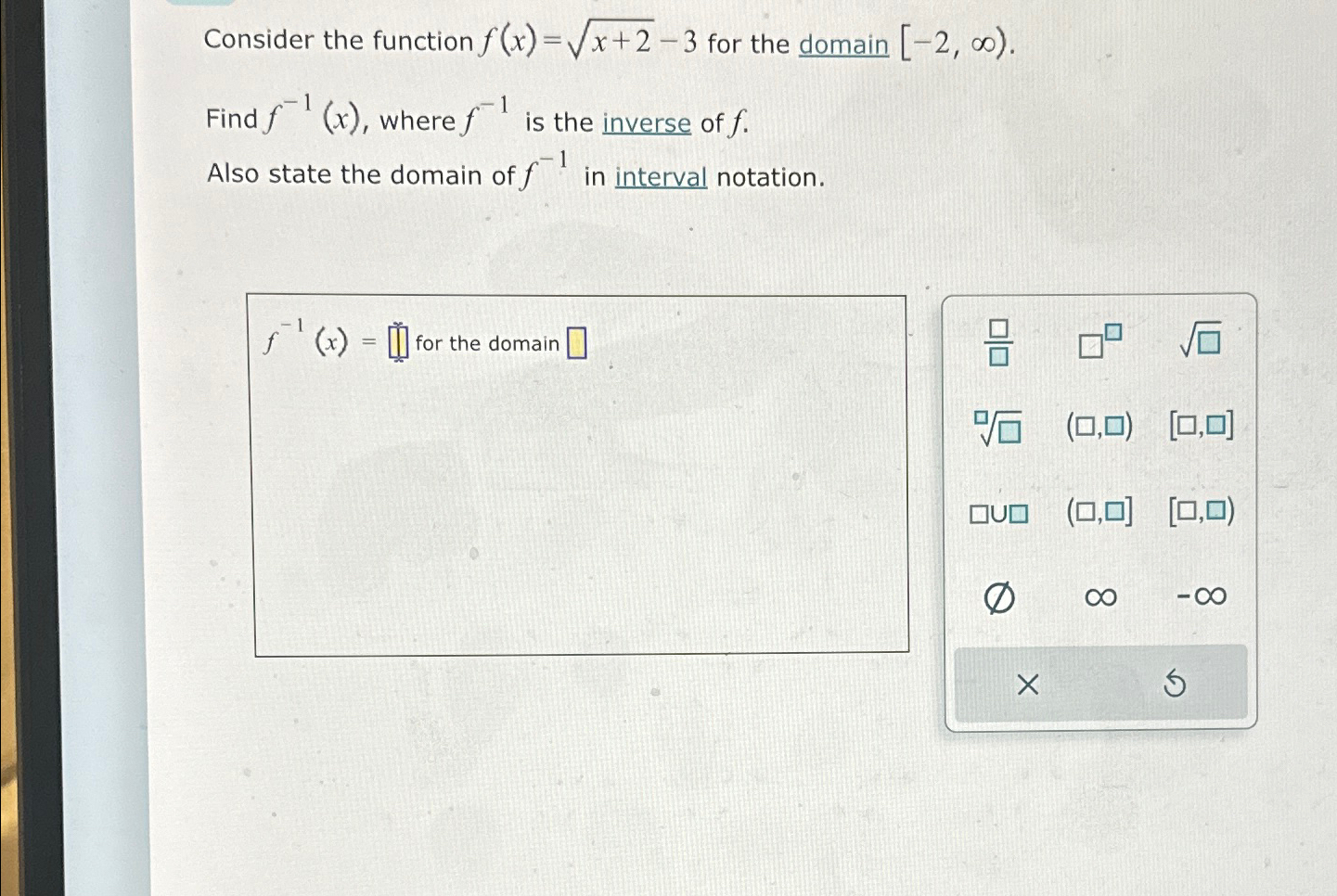 Solved Consider the function f(x)=x+22-3 ﻿for the domain | Chegg.com