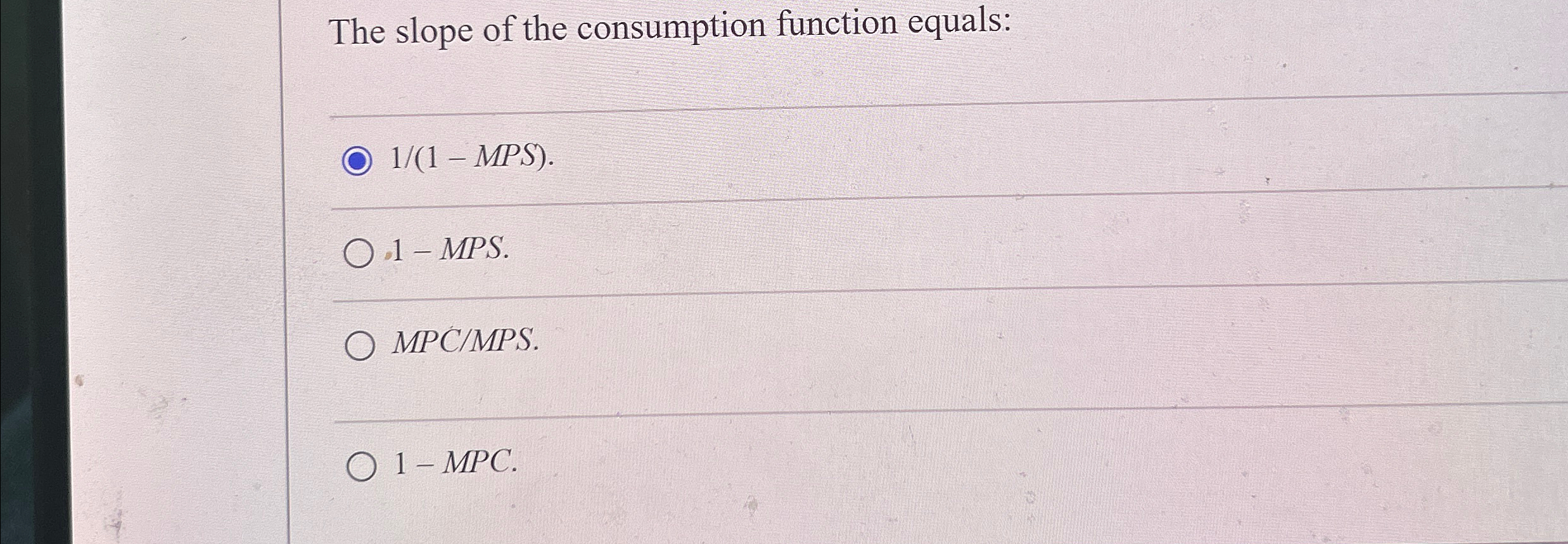 Solved The slope of the consumption function | Chegg.com