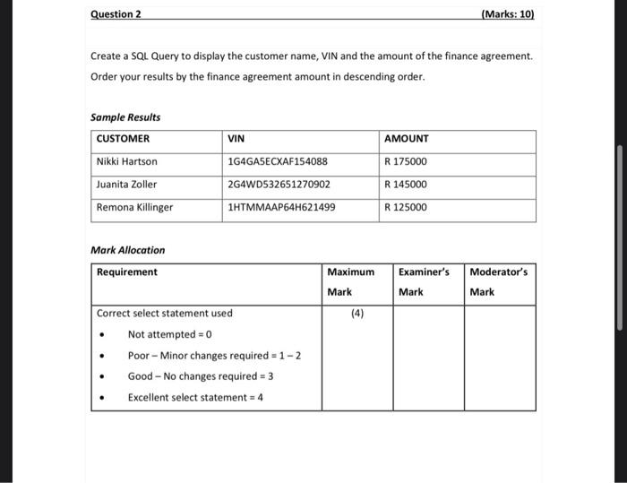 Solved 2 Create A Sql Query To Display The Customer Name 3589