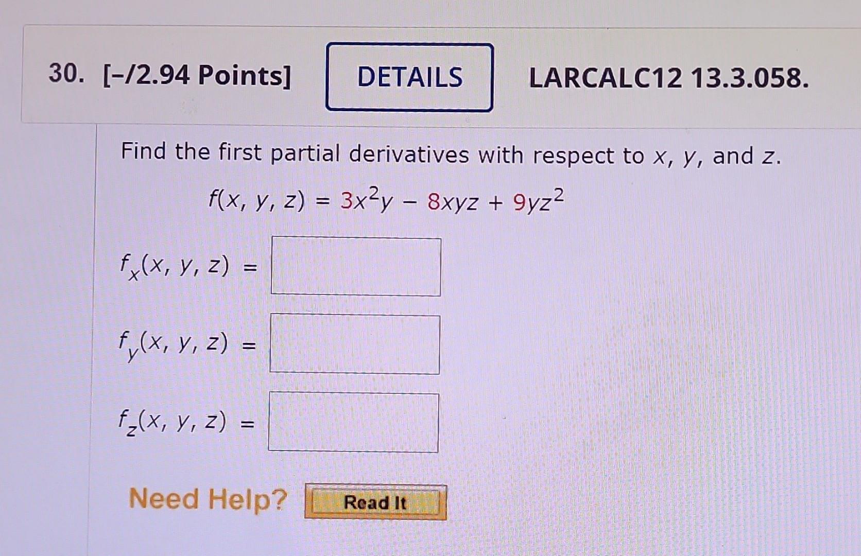 Solved Find the first partial derivatives with respect to | Chegg.com