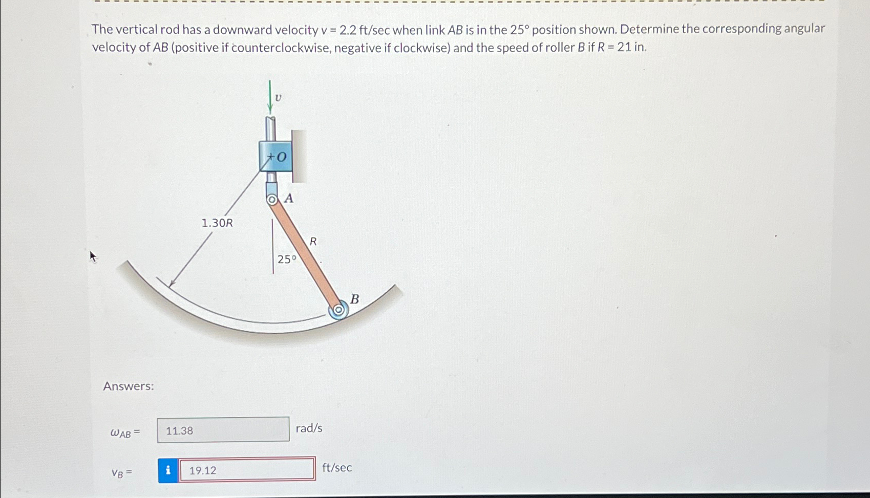 Solved The vertical rod has a downward velocity v=2.2ftsec | Chegg.com