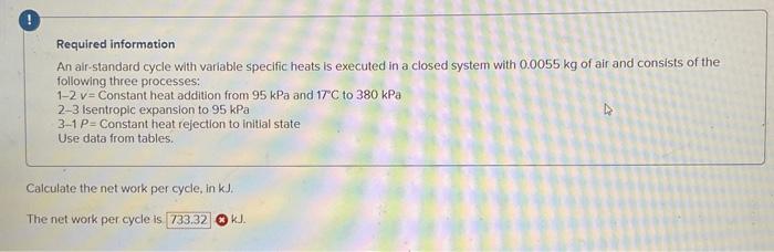 Solved (1) Calculate net work per cycle, in kJ(2) Calculate | Chegg.com